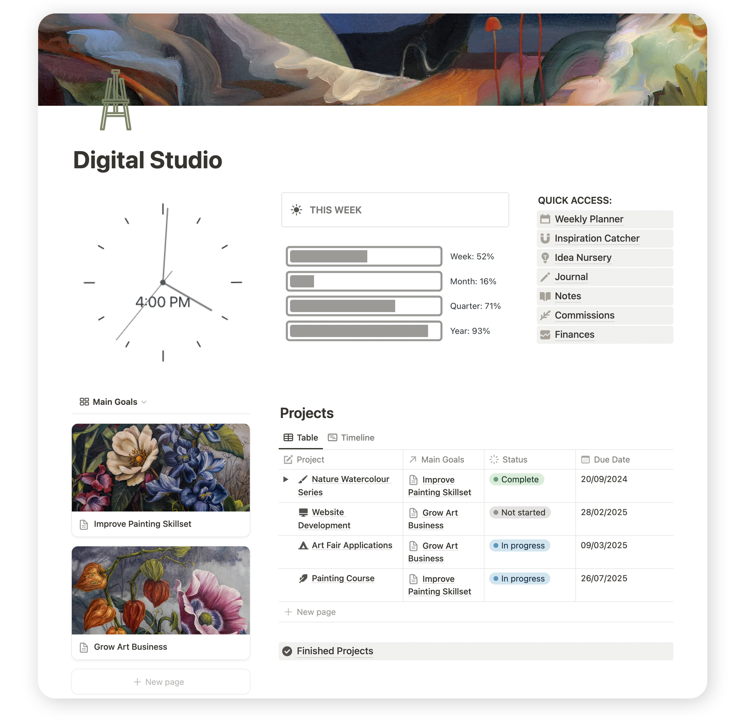 Digital Studio Notion Template – B. Cormier Fine Art